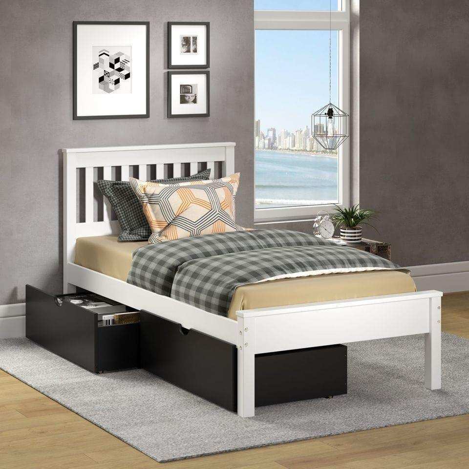 Donco Contempo Twin Bed in White, with Dual Drawers in Black – Bedroom ...