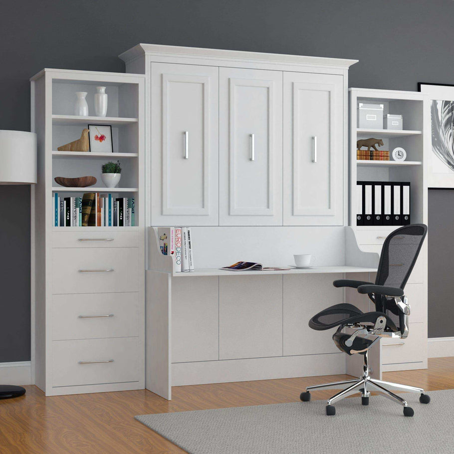 Full Murphy Bed | Desk & Side Tower Storage | Allegra Vertical White ...
